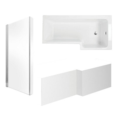 Plum&Clay Lazaro Strong Acrylic White L-shaped Right-handed Shower Bath ...