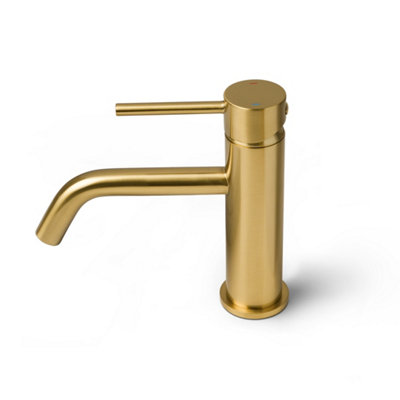 Plum&Clay Levi Brushed Gold Round Deck-Mounted Basin Mono Mixer Tap ...