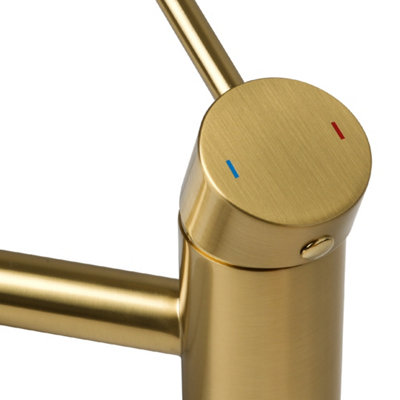 Plum&Clay Levi Brushed Gold Round Deck-Mounted Basin Mono Mixer Tap ...