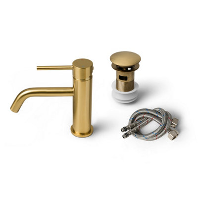 Plum&Clay Levi Brushed Gold Round Deck-Mounted Basin Mono Mixer Tap ...