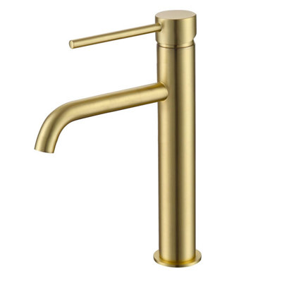 Plum&Clay Levi Brushed Gold Round Deck-Mounted Tall Basin Mono Mixer Tap