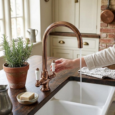 Plum&Clay Lillian Copper Dual Lever Traditional Kitchen Mixer Tap