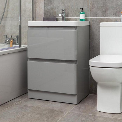PLUM&CLAY MARVEL GLOSS LIGHT GREY FLOOR STANDING BATHROOM VANITY UNIT ...