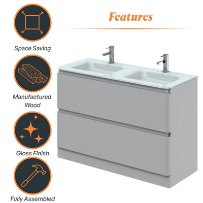 Plum&Clay Marvel Gloss Light Grey Floor Standing Bathroom Vanity Unit ...