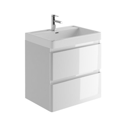 Plum&Clay Marvel Gloss White Wall Hung Bathroom Vanity Unit with Resin ...