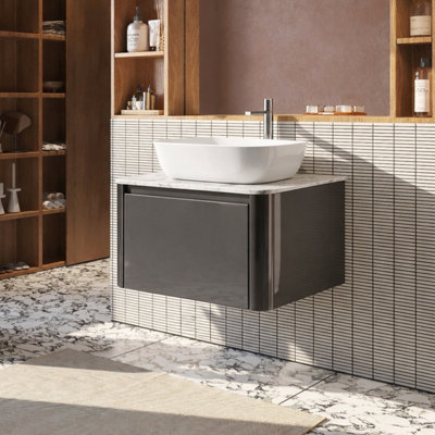 Plum&Clay Mayfair Gloss Dark Grey Wall Hung Bathroom Vanity Unit with ...