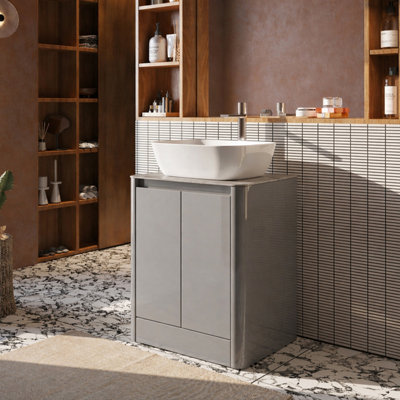 Plum&Clay Mayfair Gloss Light Grey Freestanding Bathroom Vanity Unit ...