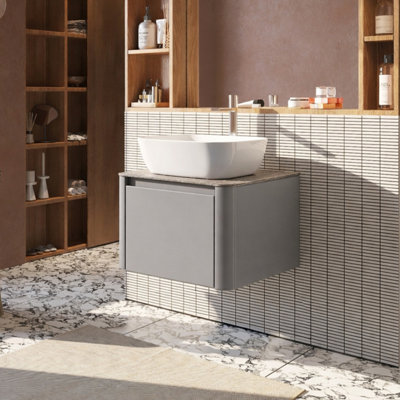 Plum&Clay Mayfair Gloss Light Grey Wall Hung Bathroom Vanity Unit with ...