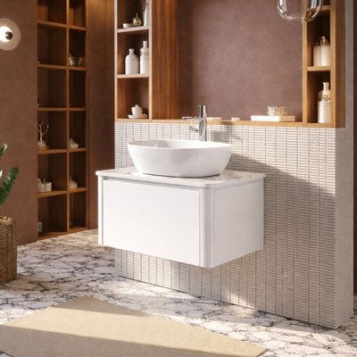 Plum&Clay Mayfair Gloss White Wall Hung Bathroom Vanity Unit with White ...