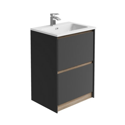 Plum&Clay Norton Black & Oak Freestanding Vanity Unit & Basin Set (W ...