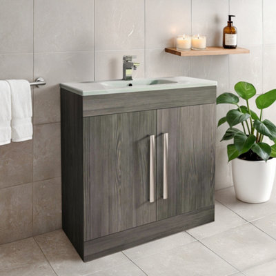 Plum&Clay Novela Dark Wood Floor Standing Vanity Unit with Crystal ...