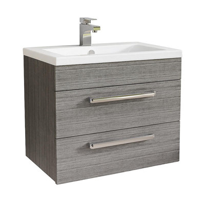 Plum&Clay Novela Grey Wood Wall Hung Vanity Unit with Ceramic Basin (W ...