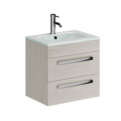 Plum&Clay Novela Light Wood Wall Hung Vanity Unit with Glass Basin (W)515mm
