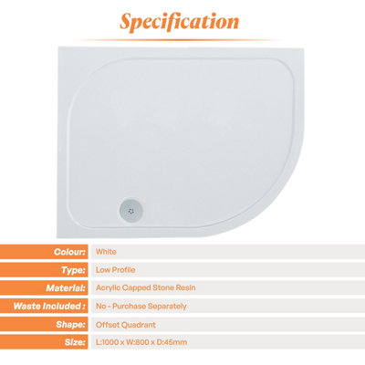 Plum&Clay Offset Quadrant Right Hand Low Profile Shower Tray (L)1000mm ...