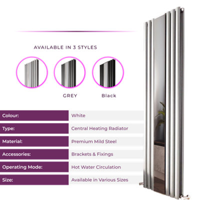 Plum&Clay Orion White Vertical Mirror Radiator (H)1800mm (W)500mm