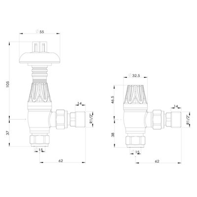 Plum&Clay Pair of Angled Copper Metal Head Radiator Valves