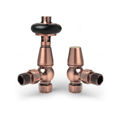 Plum&Clay Pair of Angled Copper Wooden Head Radiator Valves