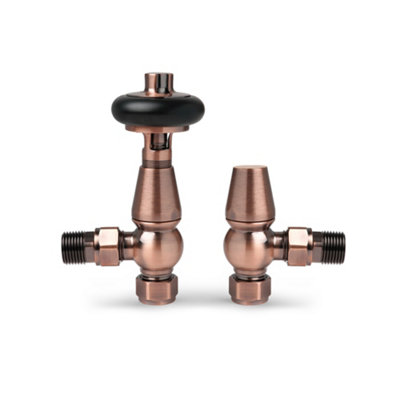Plum&Clay Pair of Angled Copper Wooden Head Radiator Valves