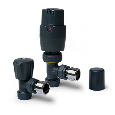 Plum&Clay Pair of Angled Grey Thermostatic Radiator Valves