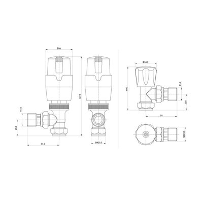 Plum&Clay Pair of Angled Gun Grey Thermostatic Radiator Valves