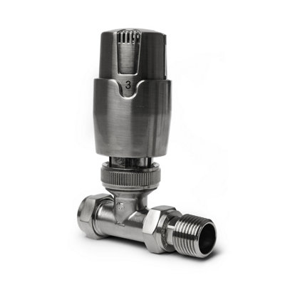 Plum&Clay Pair of Straight Gun Grey Thermostatic Radiator Valves