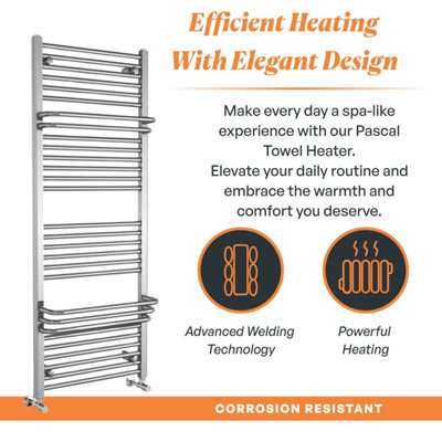 Plum&Clay Pascal Chrome Heated Towel Rail (H)1400mm (W)550mm