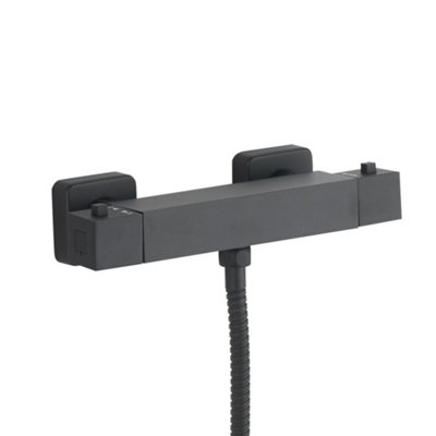 Plum&Clay Perth Matt Black Square Exposed Thermostatic Bar Valve ...