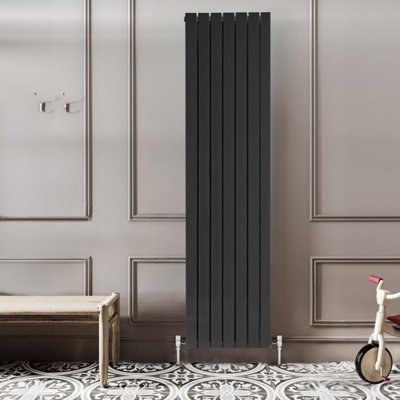 Plum&Clay Porter Black Double Vertical Flat Panel Radiator (H)1800mm (W ...