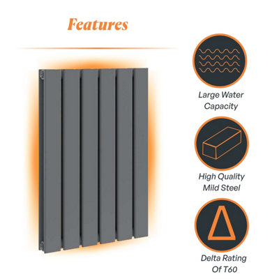 Plum&Clay Porter Grey Double Horizontal Flat Panel Radiator (H)600mm (W ...