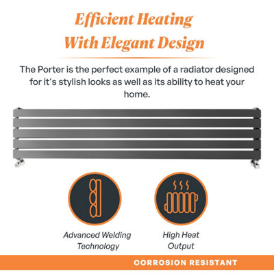 Plum&Clay Porter Grey Single Horizontal Flat Panel Radiator (H)340mm (W ...