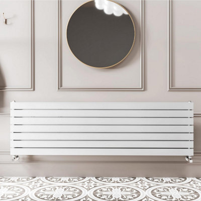 Plum&Clay Porter White Single Horizontal Flat Panel Radiator (H)475mm ...