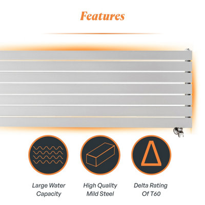 Plum&Clay Porter White Single Horizontal Flat Panel Radiator (H)475mm ...