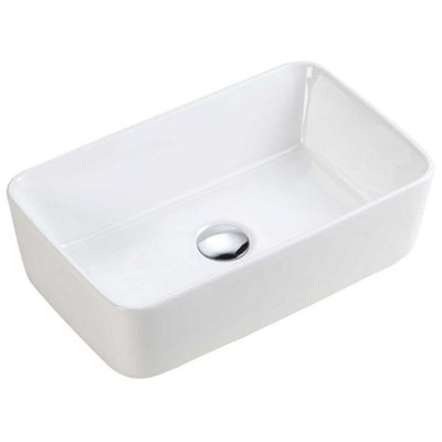 Plum&Clay Prodigy Gloss White Ceramic Rectangular Counter Top Basin (W ...