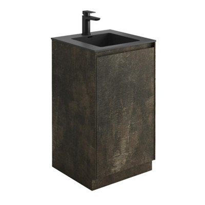 Plum&Clay Rigel Metallic Floor Standing Bathroom Vanity Unit with Black ...