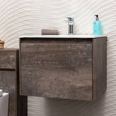 Plum&Clay Rigel Metallic Wall Hung Bathroom Vanity Unit with White ...