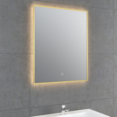 Plum&Clay Rio Brushed Gold Framed Backlit LED Bathroom Mirror with Dual ...