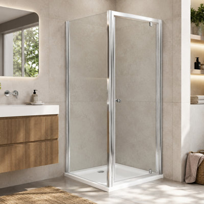 Plum&Clay Riven Chrome 800mm Pivot Shower Door & 800mm Side Panel With ...