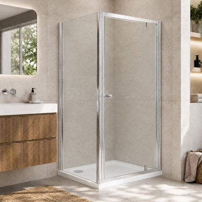 Plum&Clay Riven Chrome 900mm Pivot Shower Door & 760mm Side Panel With ...