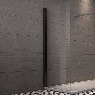 Plum&Clay Riviera Black Wetroom Walk in Glass Screen End Panel (W)680mm