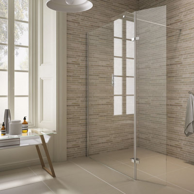 Plum&Clay Riviera Chrome Wetroom Walk in Glass Screen with Hinged Panel ...