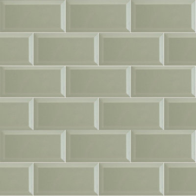 Plum&Clay Sage Green Gloss Metro Ceramic Wall Tile (L)200mm (W)100mm ...