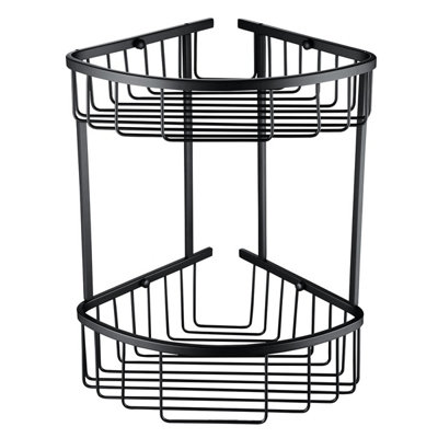 Plum&Clay Solid Brass Double Tier Corner Black Shower Basket