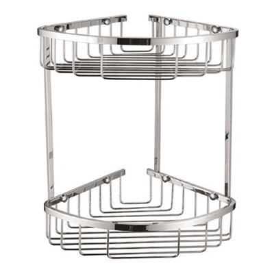 Plum&Clay Solid Brass Double Tier Corner Chrome Shower Basket