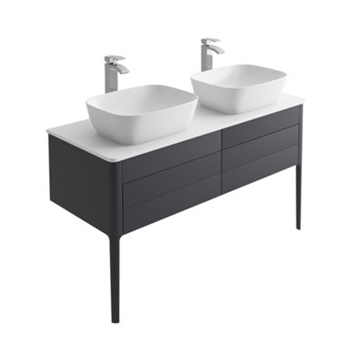 Plum&Clay Sutton Blue-Grey Floor Standing Double Basin Bathroom Vanity ...