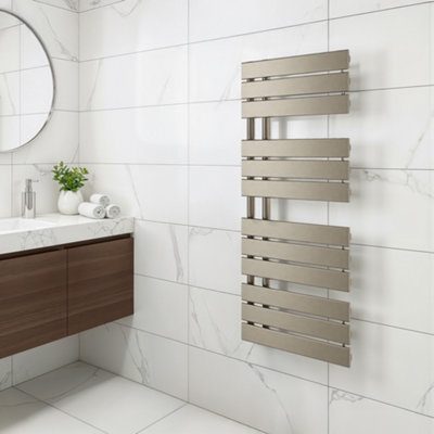 Plum&Clay Taurus Brushed Nickel Heated Towel Radiator Rail (H)1080mm (W ...