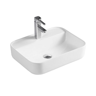 Plum&Clay Thor Gloss White Ceramic Rectangle Counter Top Basin (W)500mm ...