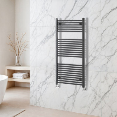Plum&Clay Triton Gun Grey Heated Towel Radiator Rail (H)1200mm (W)600mm