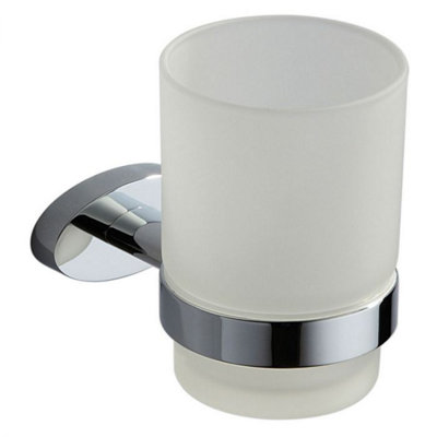 Plum&Clay Tyrell Wall Mounted Chrome Toothbrush Holder with Glass Tumbler