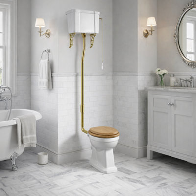 Plum&Clay Violet Traditional High Level Toilet with Cistern & Gold Pipe ...