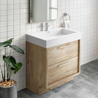 Plum&Clay Walter Light Bare Wood Floor Standing Vanity Unit (W)750mm